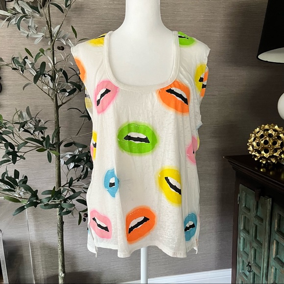 Chaser | Tops | Chaser Muscle Tshirt With Neon Lips | Poshmark